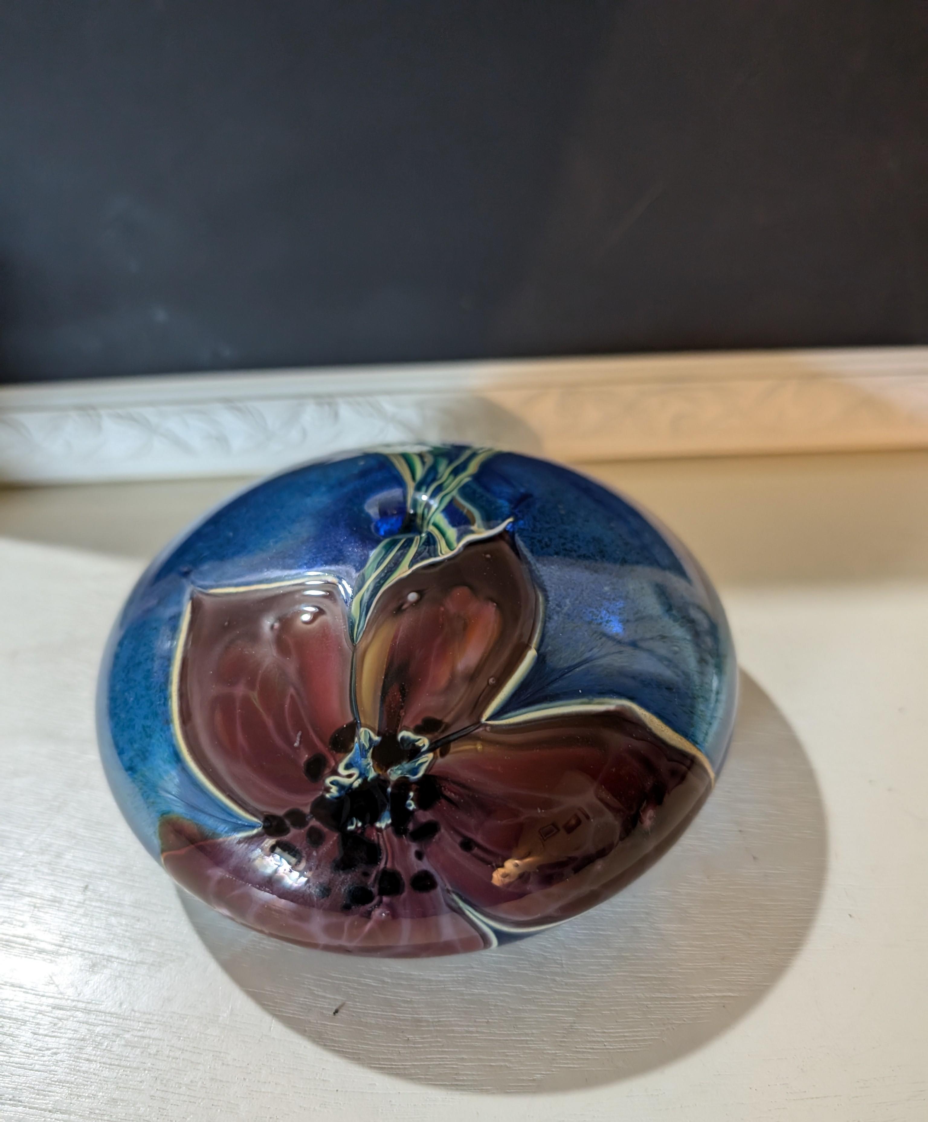 Hand Blown Glass Oil Lamp with Floral Design
