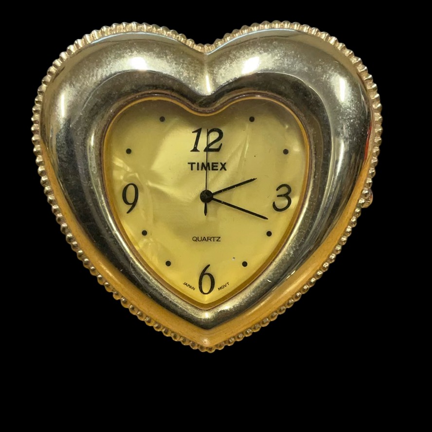 Timex Heart-Shaped Quartz Desk Clock Timex Mini Brass Heart Clock 2”