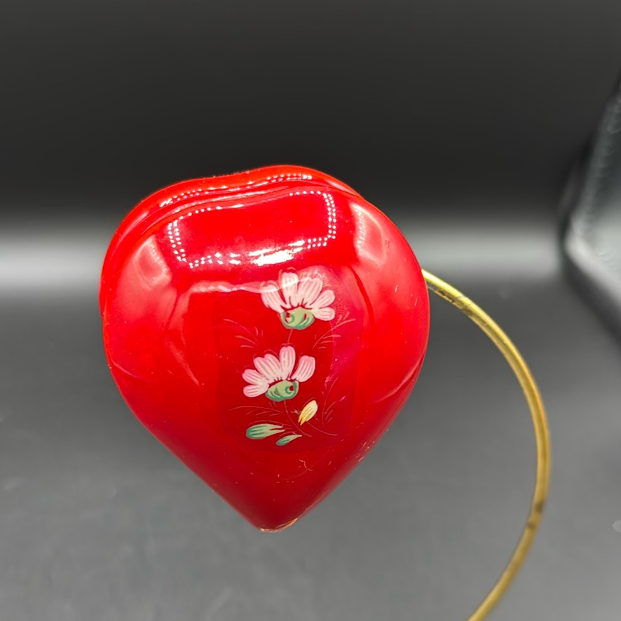 Vintage Red Alabaster Italian Heart Hand painted Trinket Box