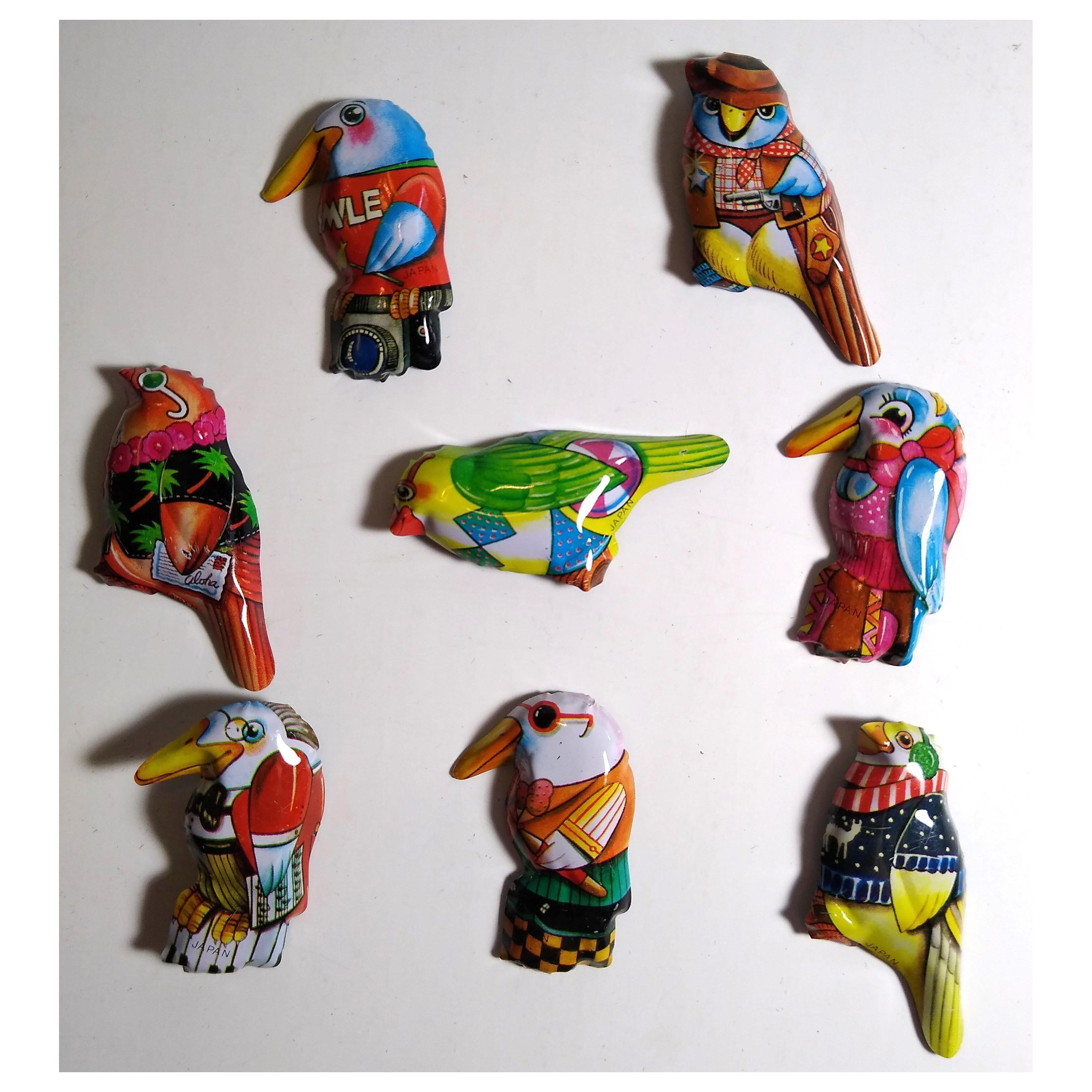 Lot Of 8 Tin Lithograph Japanese Dressed Bird Pins Anthropomorphic ...