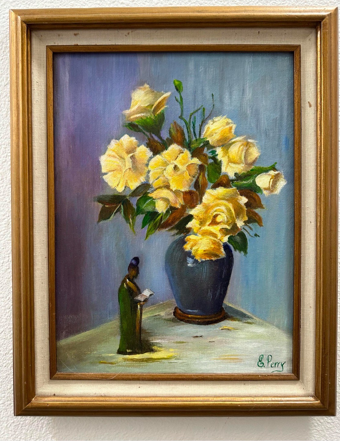 VINTAGE Original Oil Still Life Painting Yellow Roses Religious ...