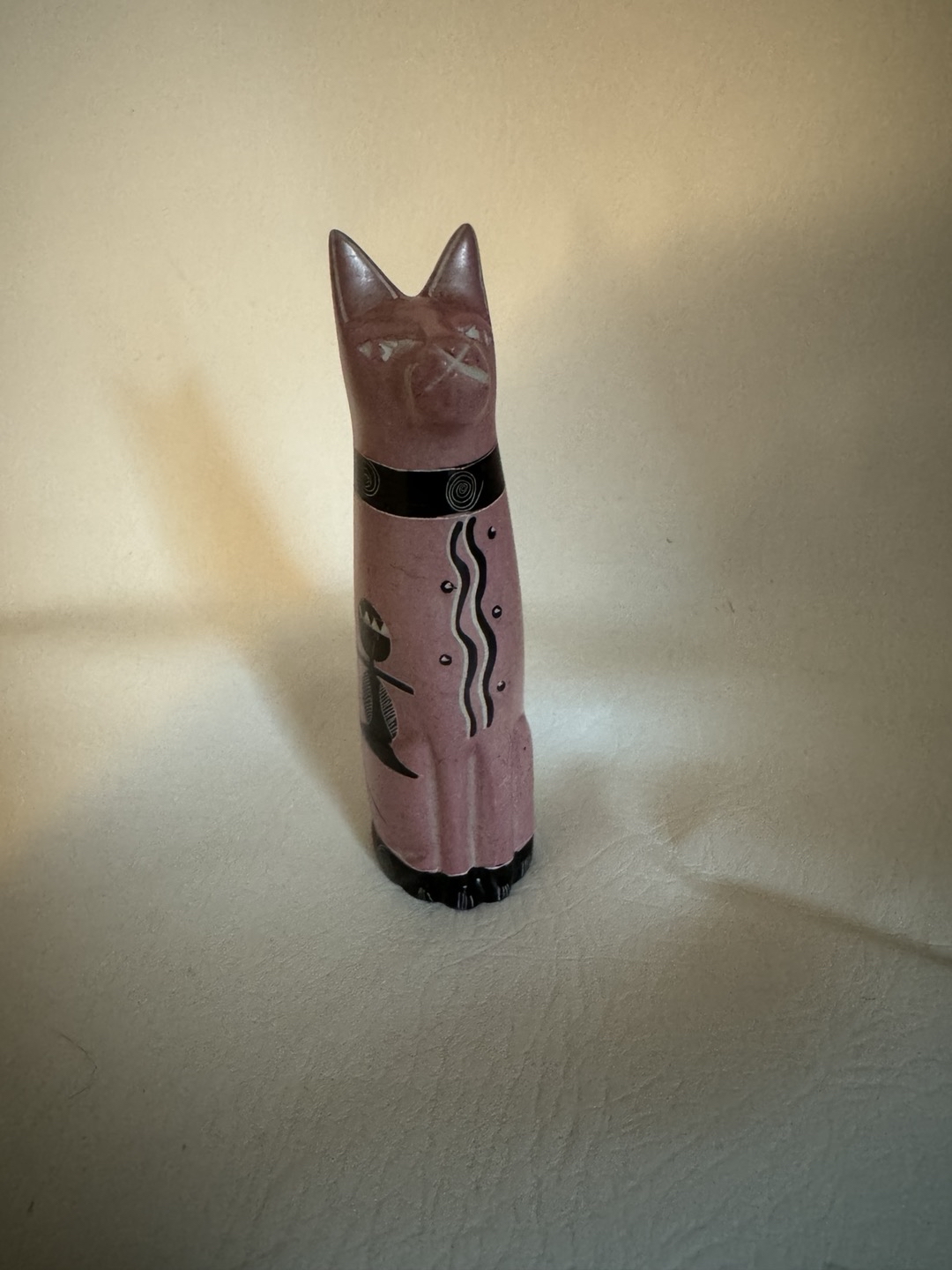 Soapstone Egyptian Pink Persian Cats Hand Carved Painted Kenya Etched