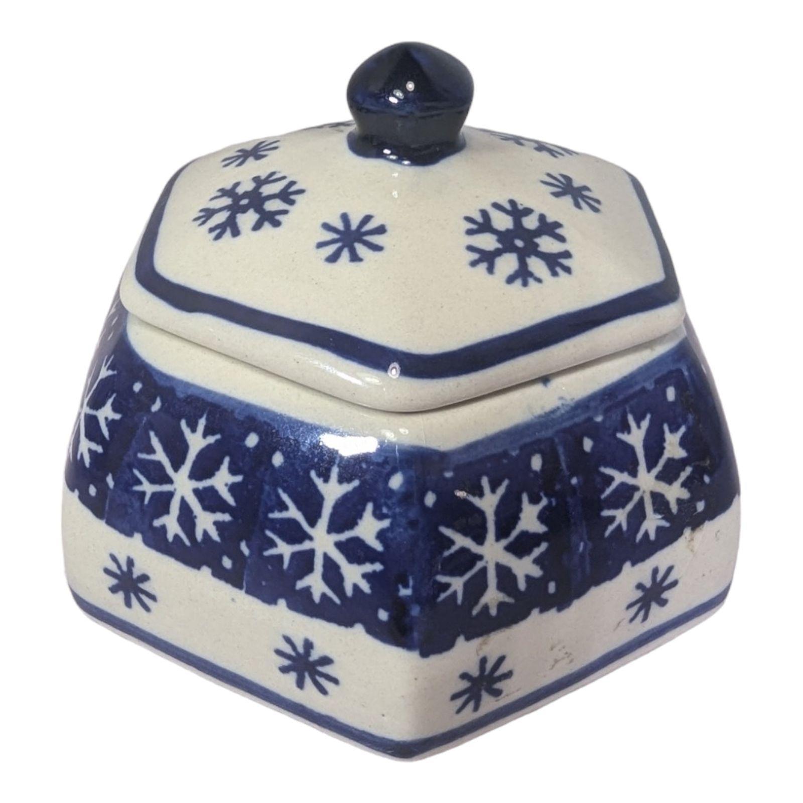 Polish Pottery Trinket Box Boleslawiec Hexagon Snow Flake Pattern