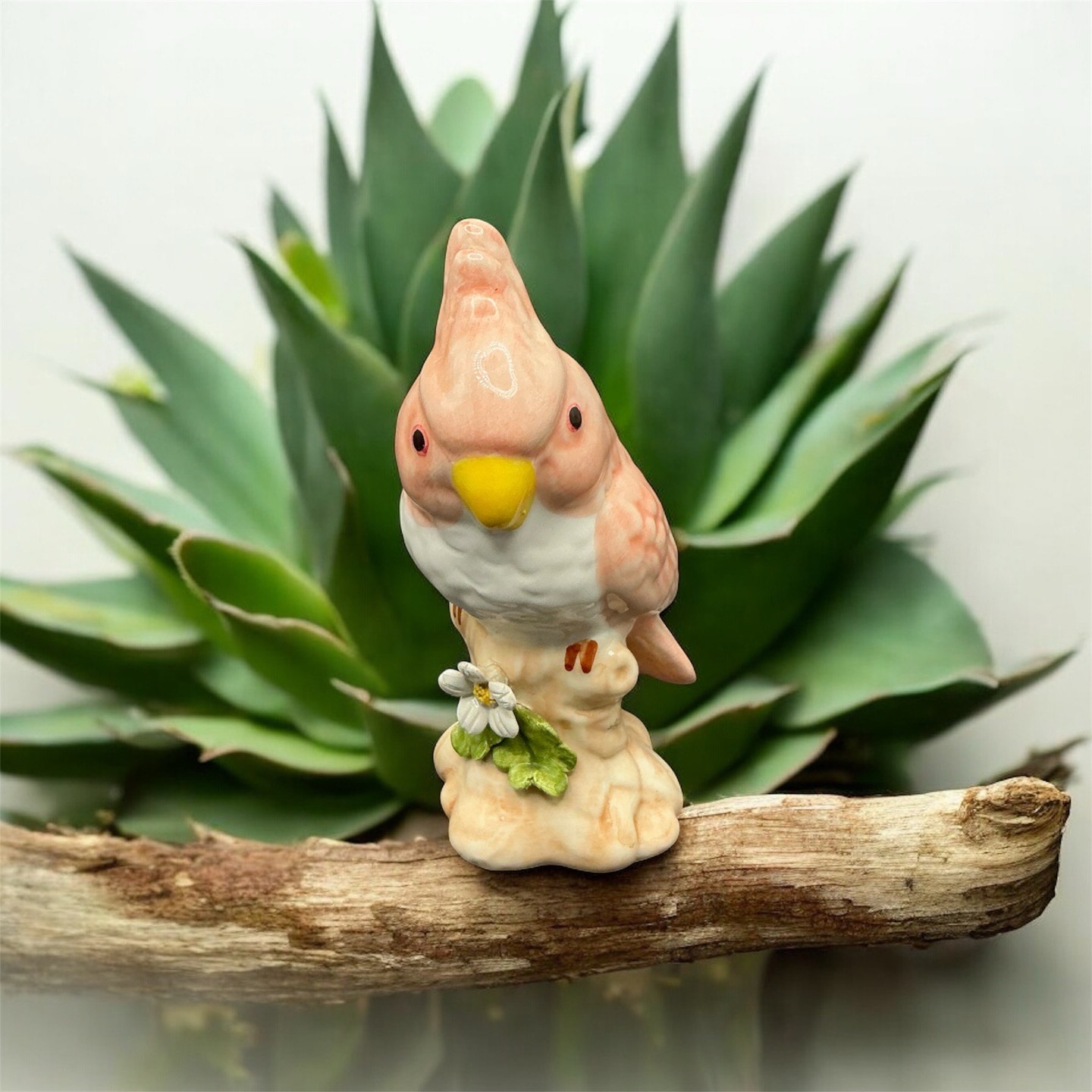 Made In Italy Ceramic Cockatiel Bird Pink & White. 4” wide and 6” tall