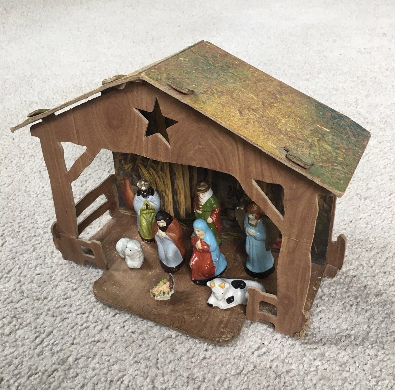 Vintage 1950s Nativity Creche Set 8-Ceramic Hand Painted Pieces ...