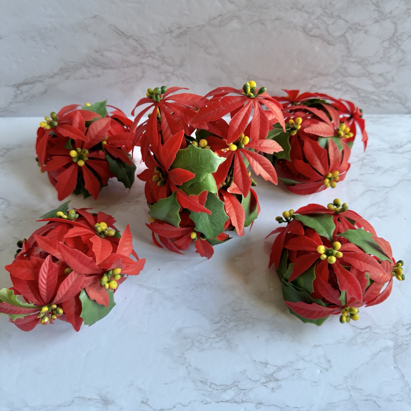 Set of 5 Plastic Christmas Poinsettia Handmade Styrofoam Centerpieces