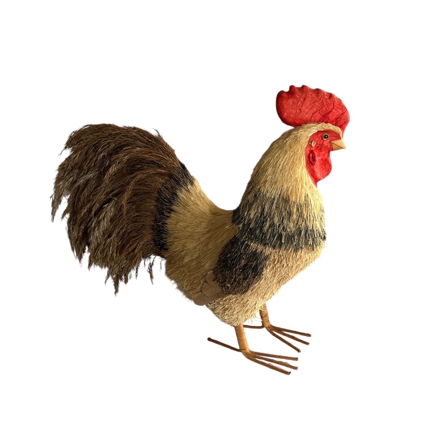 Large Straw Chicken Figurine with Adjustable Feet