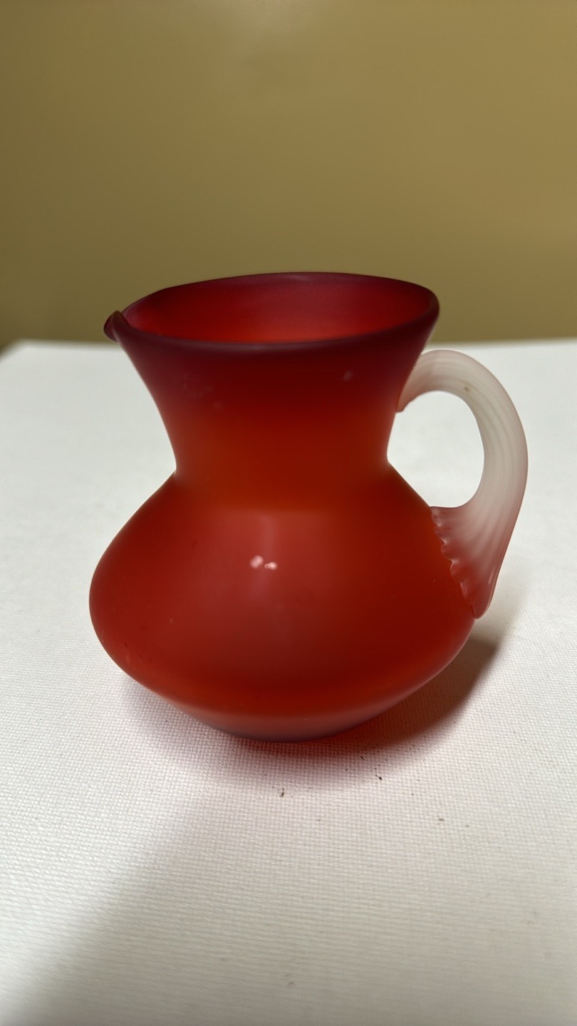 Pilgrim Frosted Glass Amberina Red Orange Hand Blown Glass 3.5” Pitcher ...
