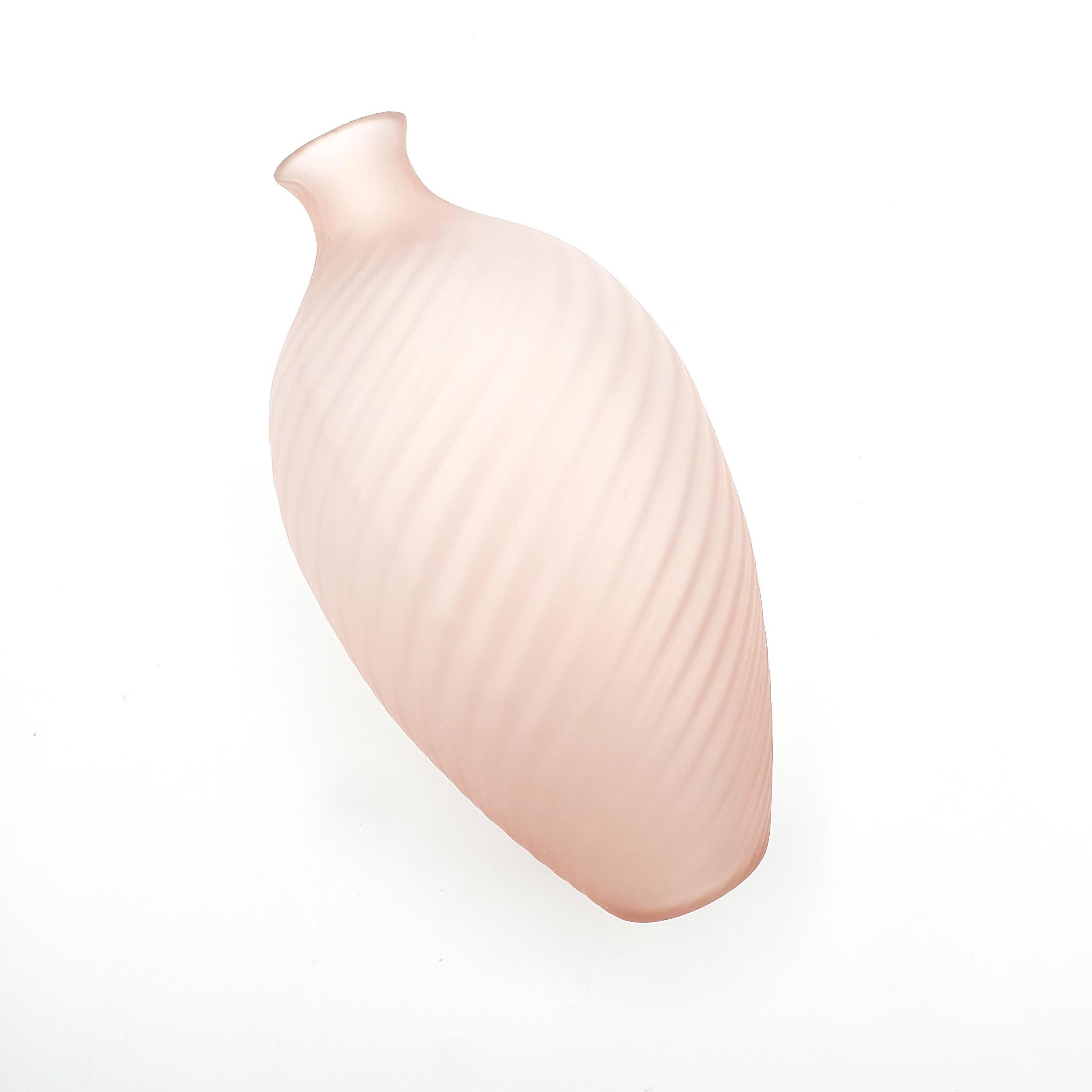 Balos Pink Frosted Swirl Glass Mouth Blown Glass Vase