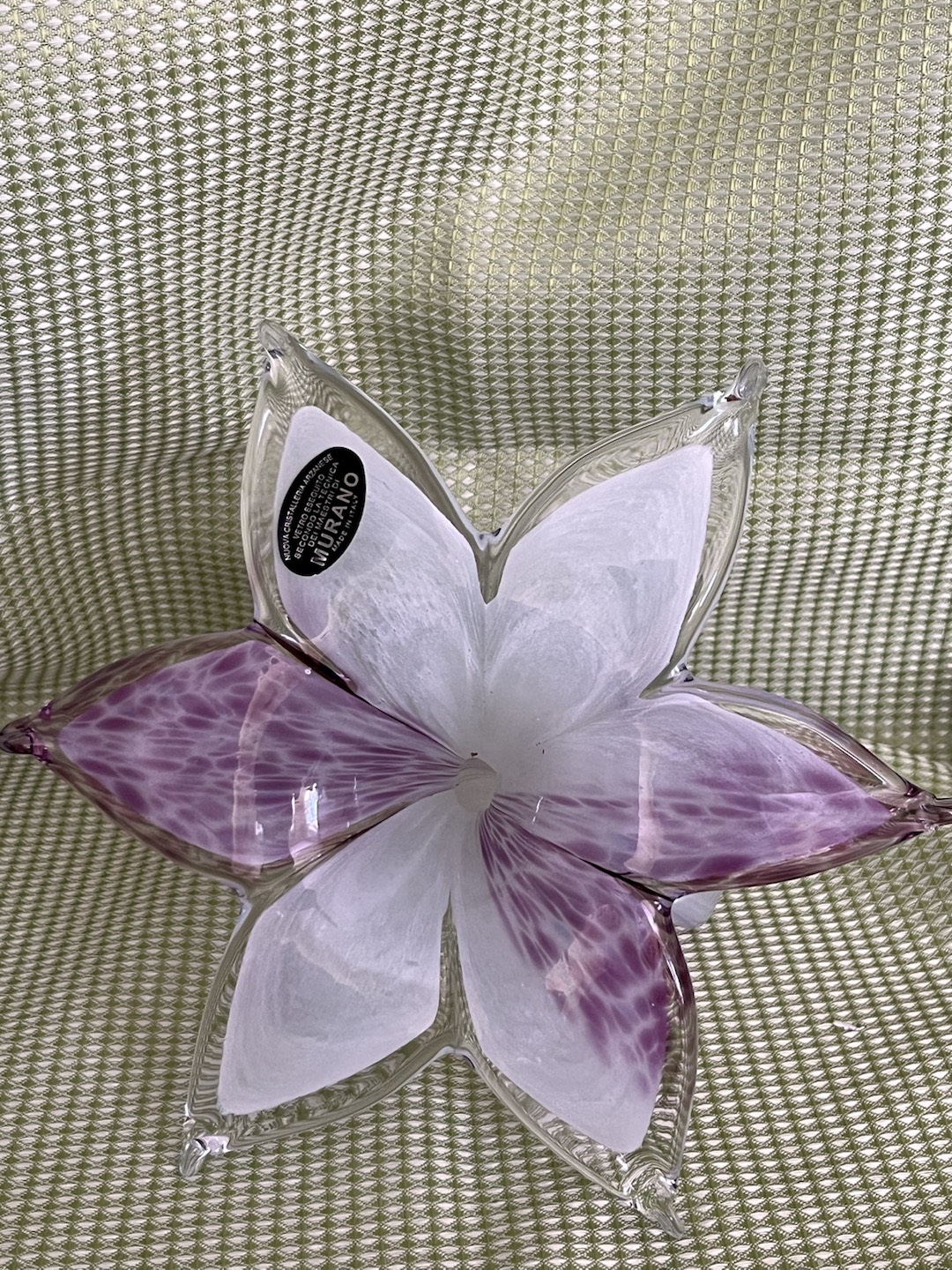 Beautiful Murano Style Art Glass Flower Orchid & White Color Made in Italy