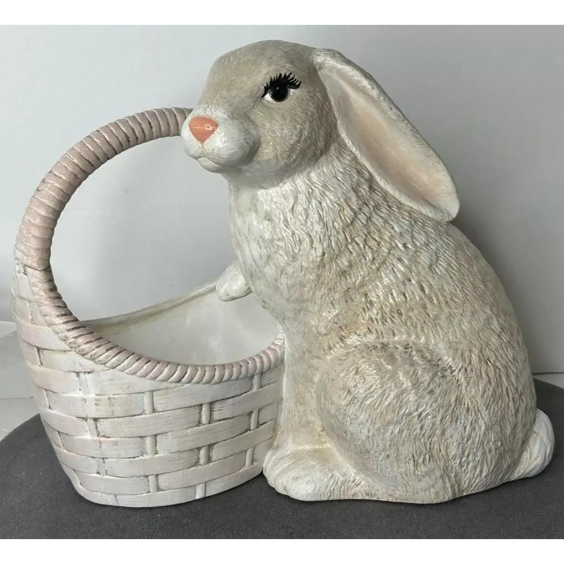 Vintage Ceramic Easter Bunny Rabbit with Basket Hand Painted Scioto ...