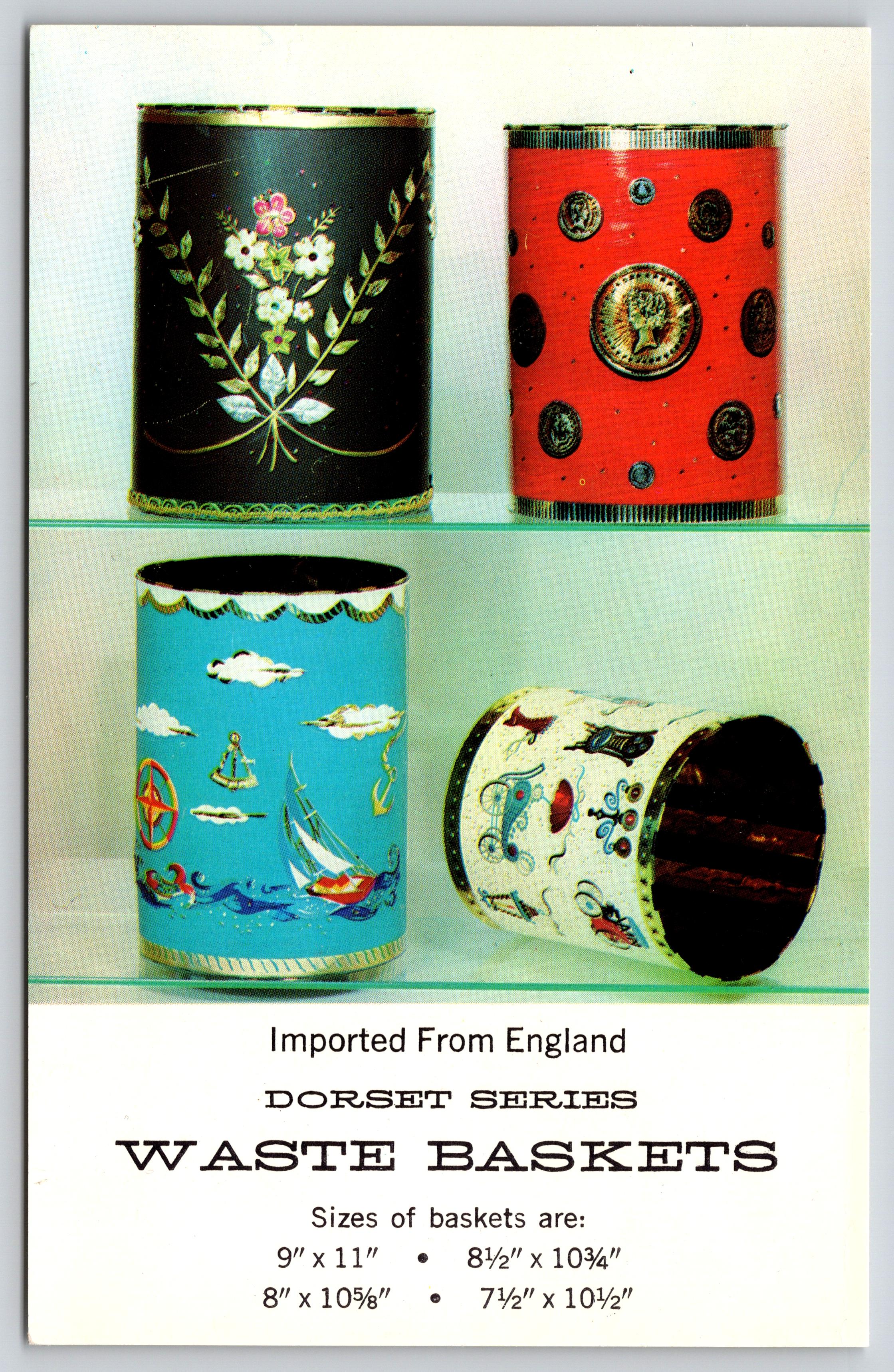 Postcard Dorset Series Waste Baskets Advertising Imported from England ...