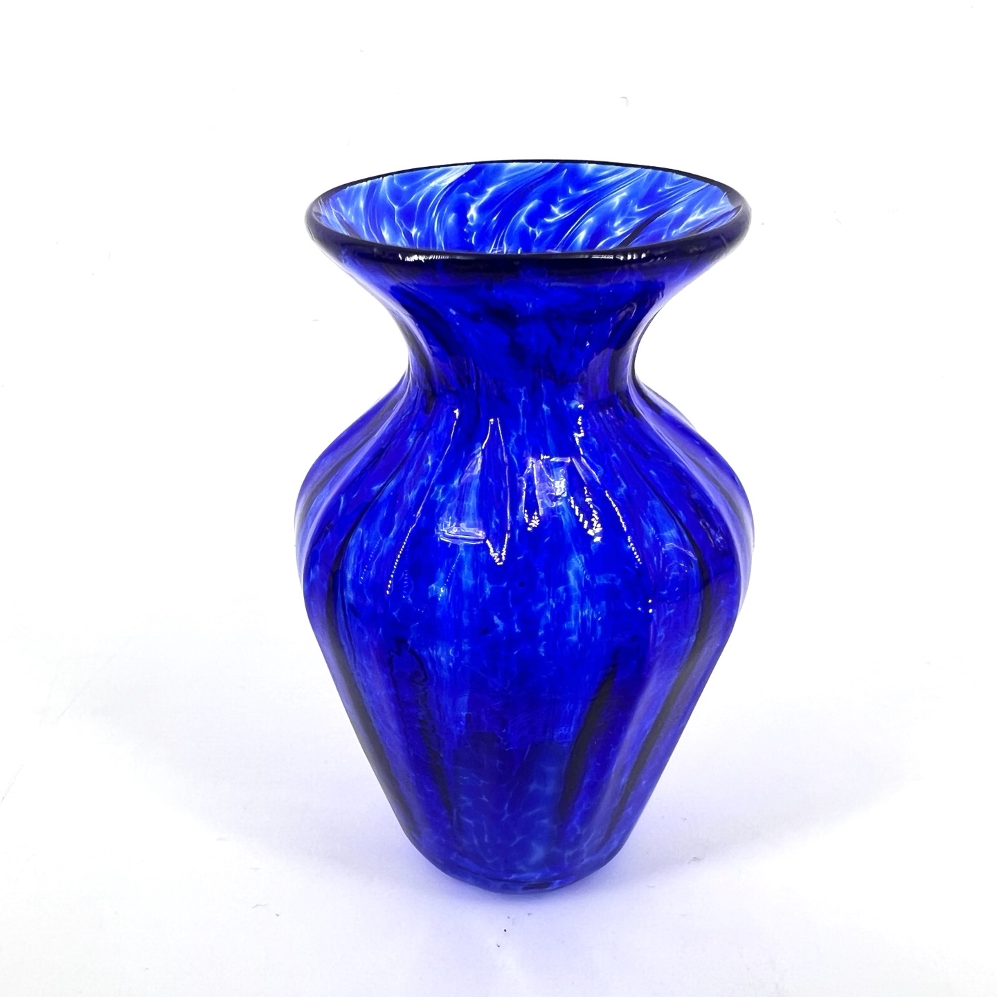 Blue August Hueter Signed Art Glass Vase