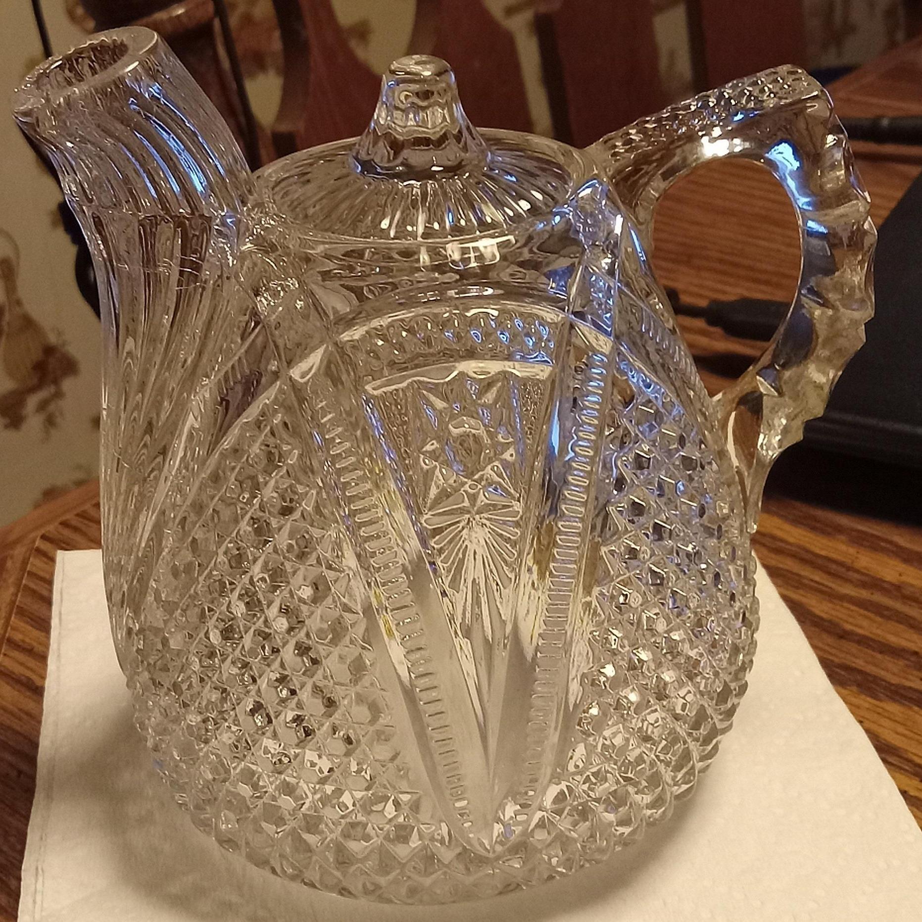 # 060 EAPG 1880's Massachusetts Glass Geneva Pattern Rum Jug (3-28)