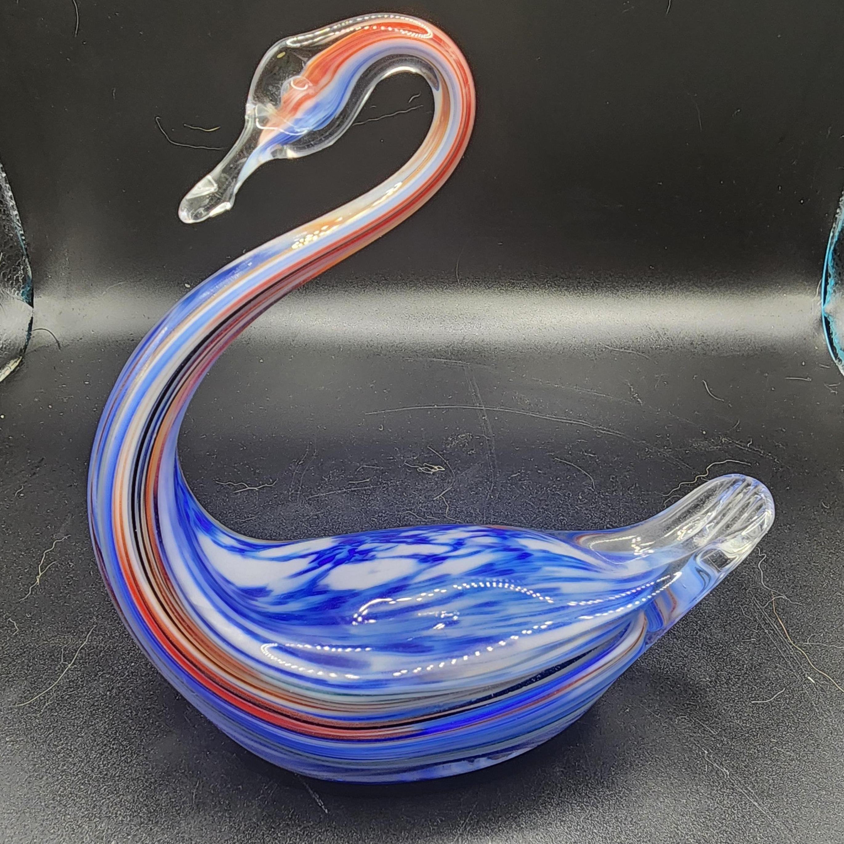 Red White Blue Swan Art Glass