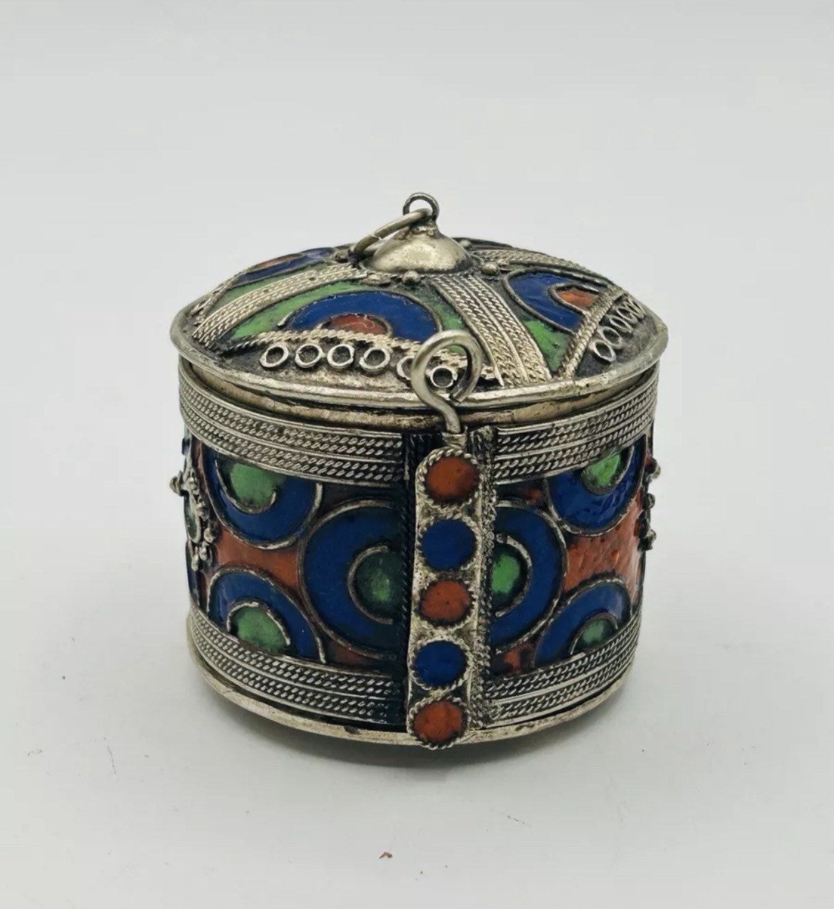 Handcraft Orange Blue Enamel Moroccan Berber Bracelet Jewlery Trinket Box