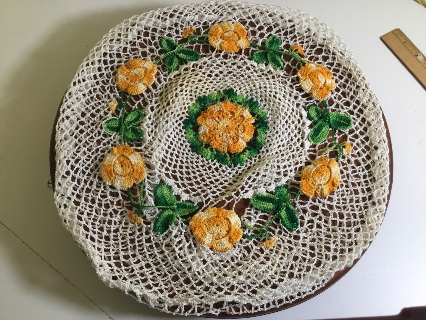 Yellow Floral Round Doily Covering