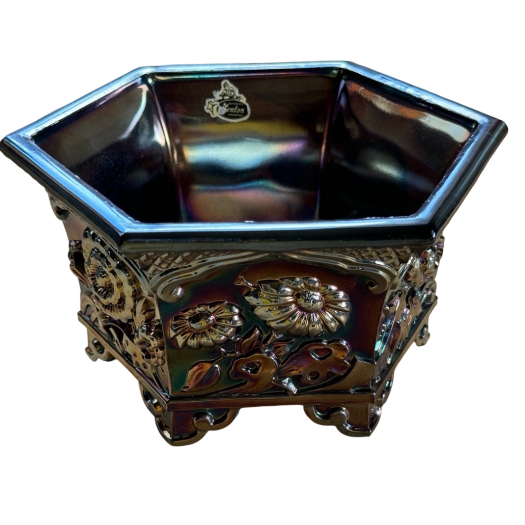 Fenton 10 Mums Octagon Planter Carnival Glass