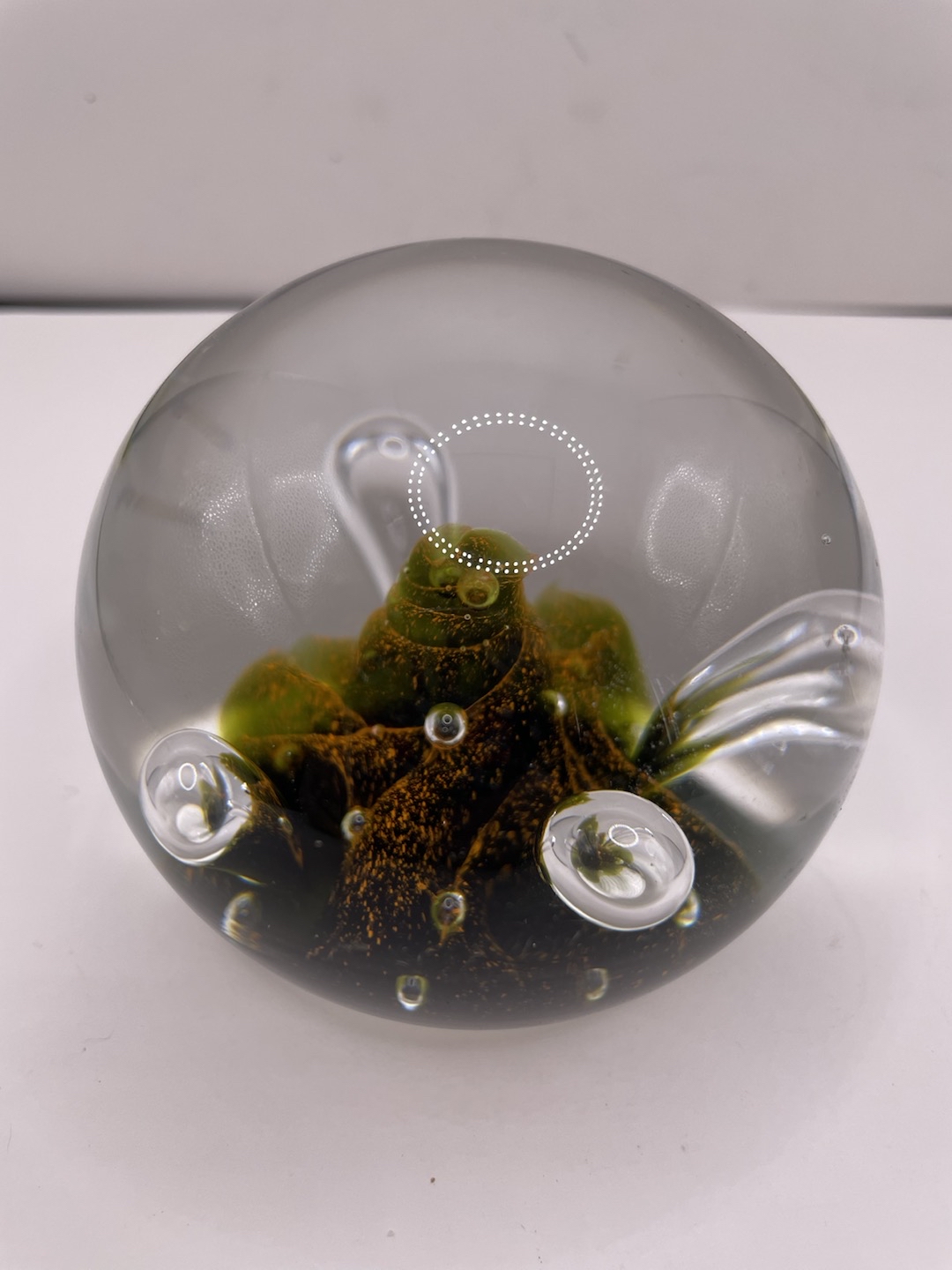 Vintage Green Moss Caithness Moonflower Glass Paperweight Signed