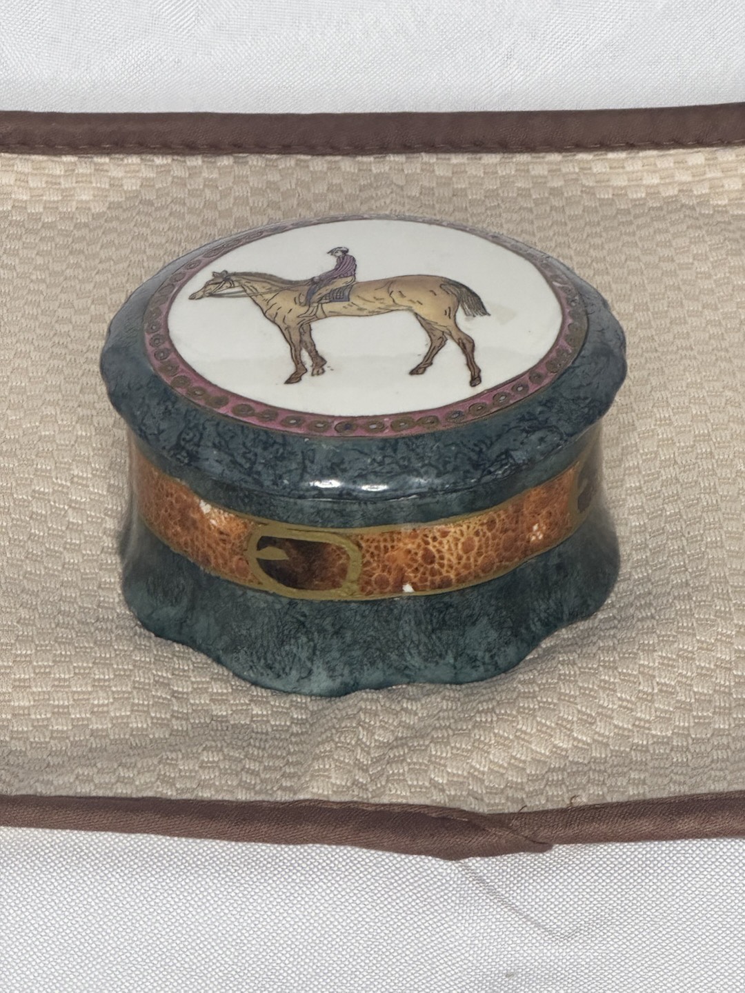 Porcelain Trinket Box With Lid~Equestrian Theme