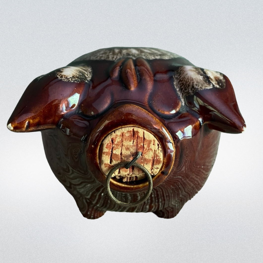 Corky Pig Coin Bank . Drip Glaze Hull Pottery 1957