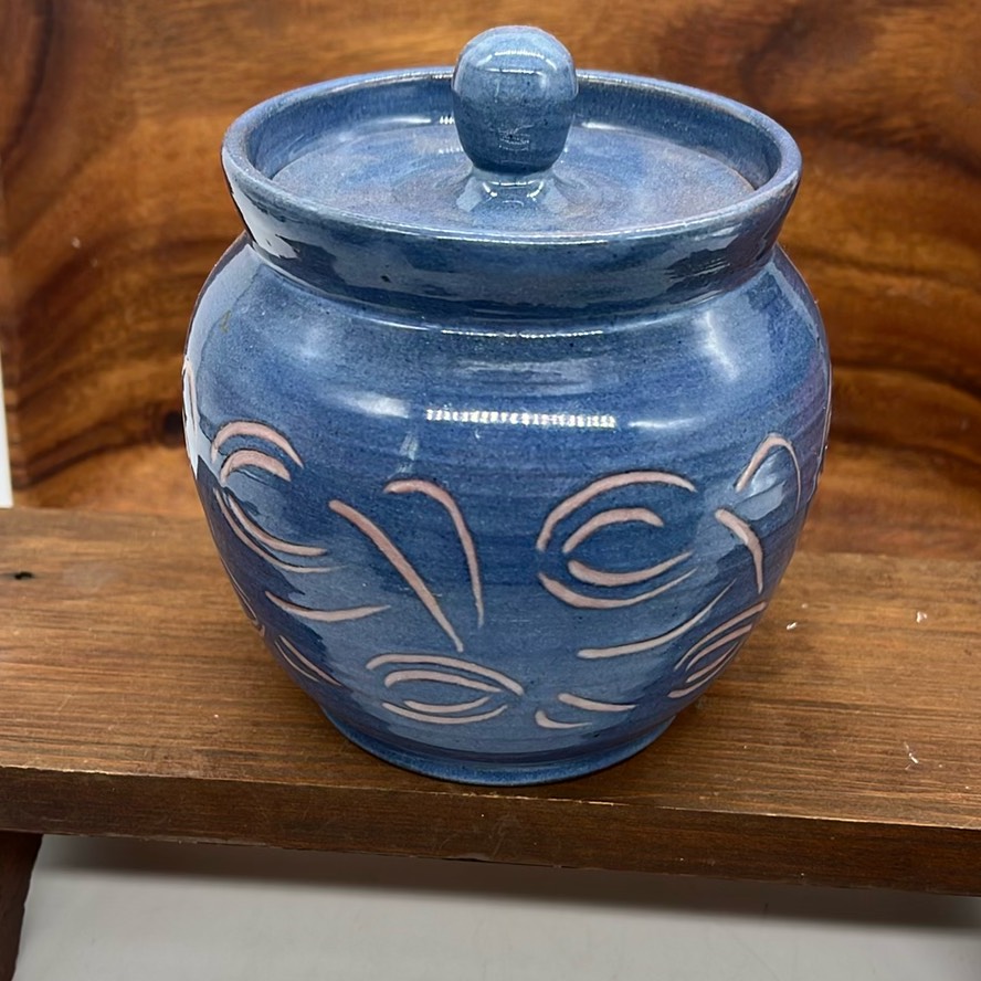 Blue Lidded Pottery Jar