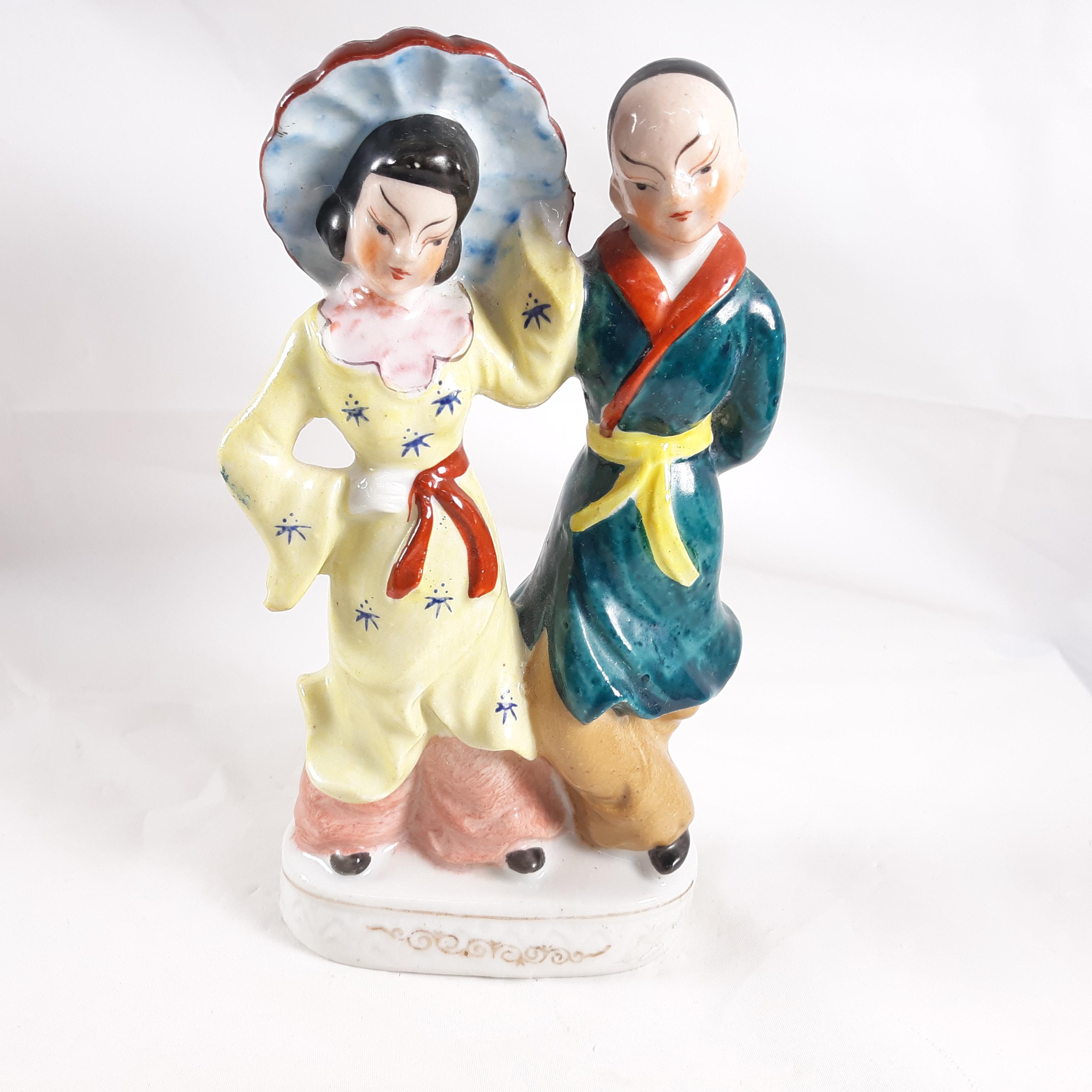 Vintage Japan Hand Painted Man and Woman Figurine Ceramic