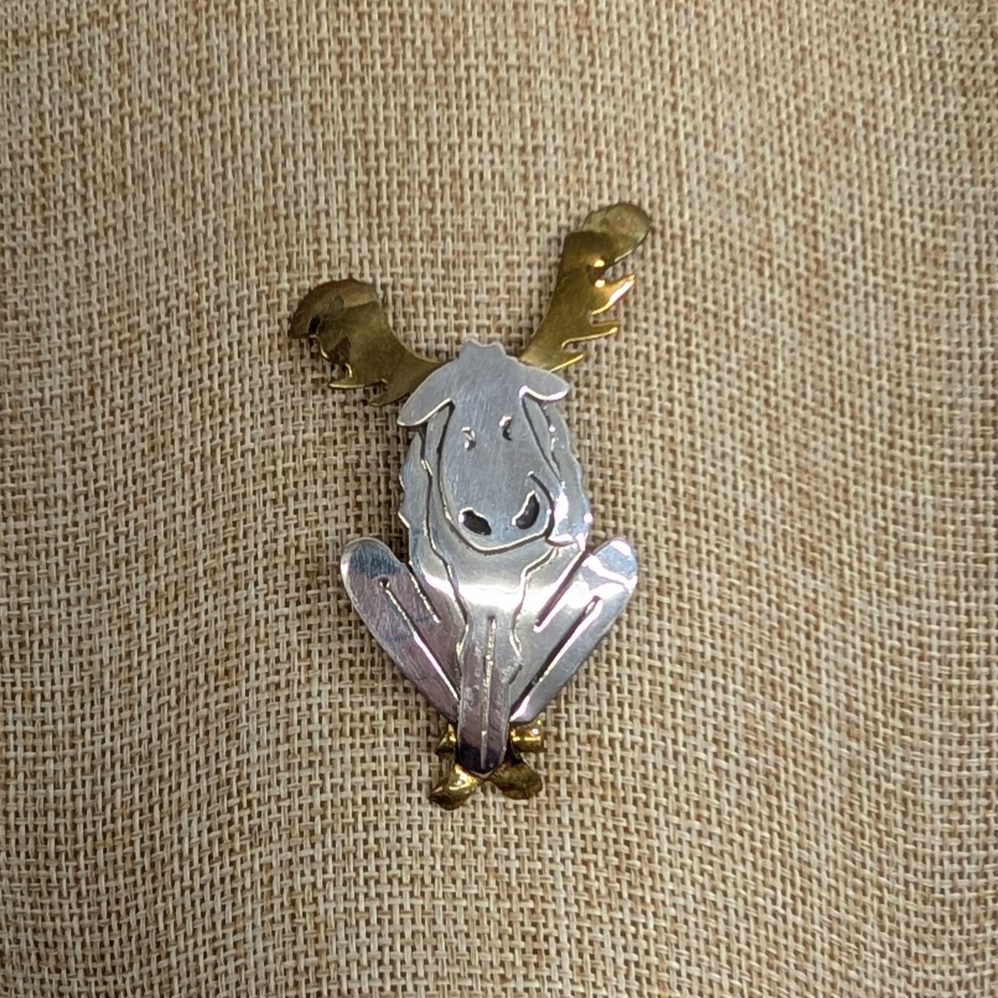Vintage Far Fetched Sitting Moose Pin Brooch Sterling Silver & Brass ...