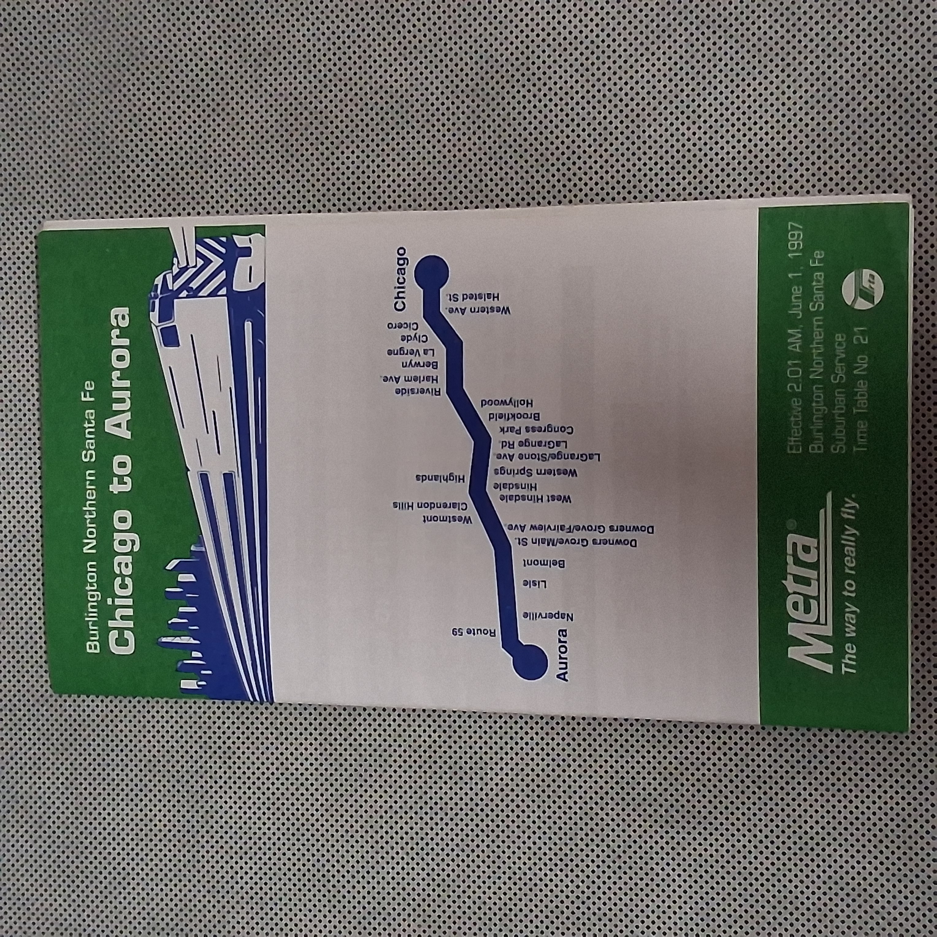 1997 METRA Timetable Chicago to Aurora Chicago Area Metropolitan Rail BNSF
