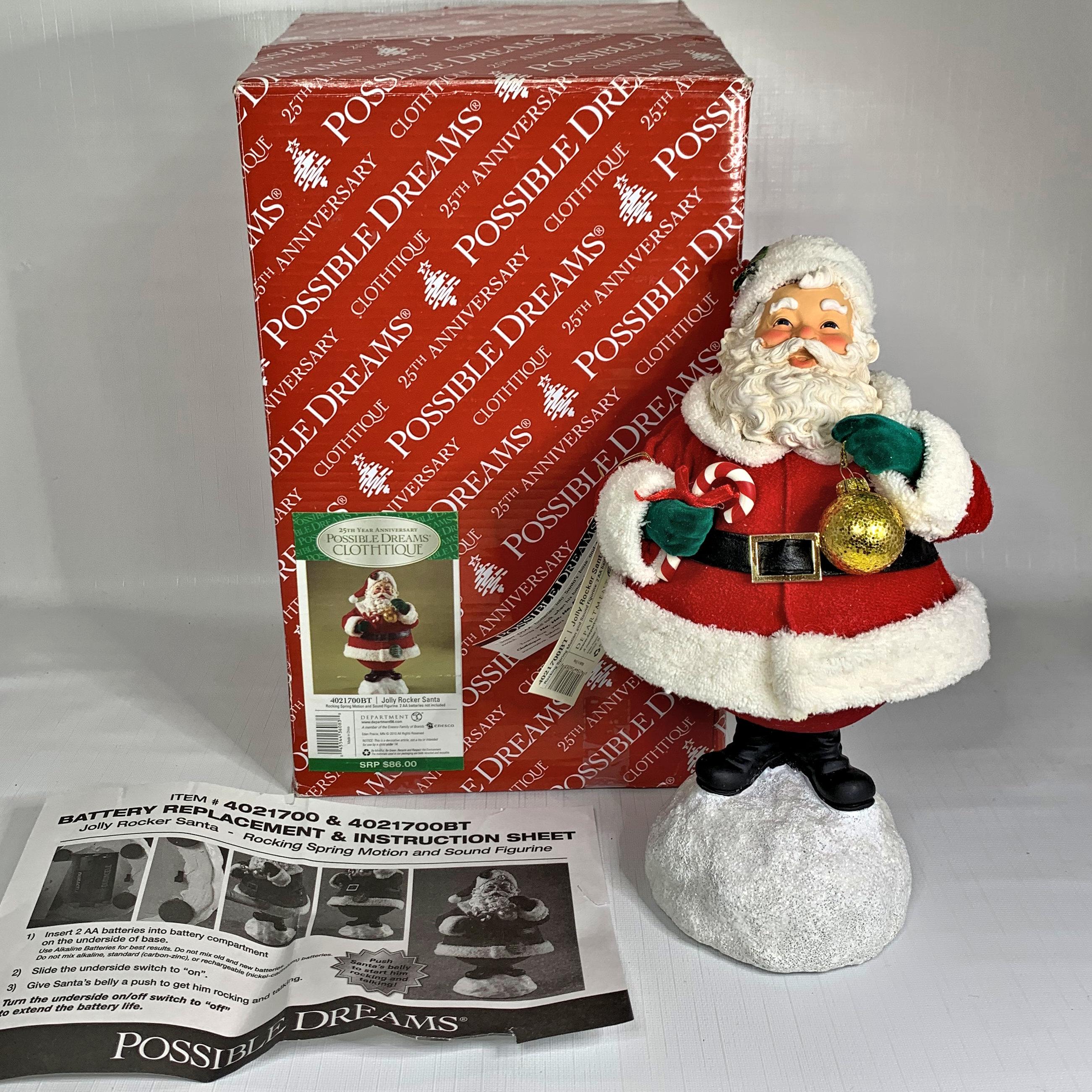 Clothtique Possible Dreams Jolly Rocker Santa Figurine Talking WORKS ...