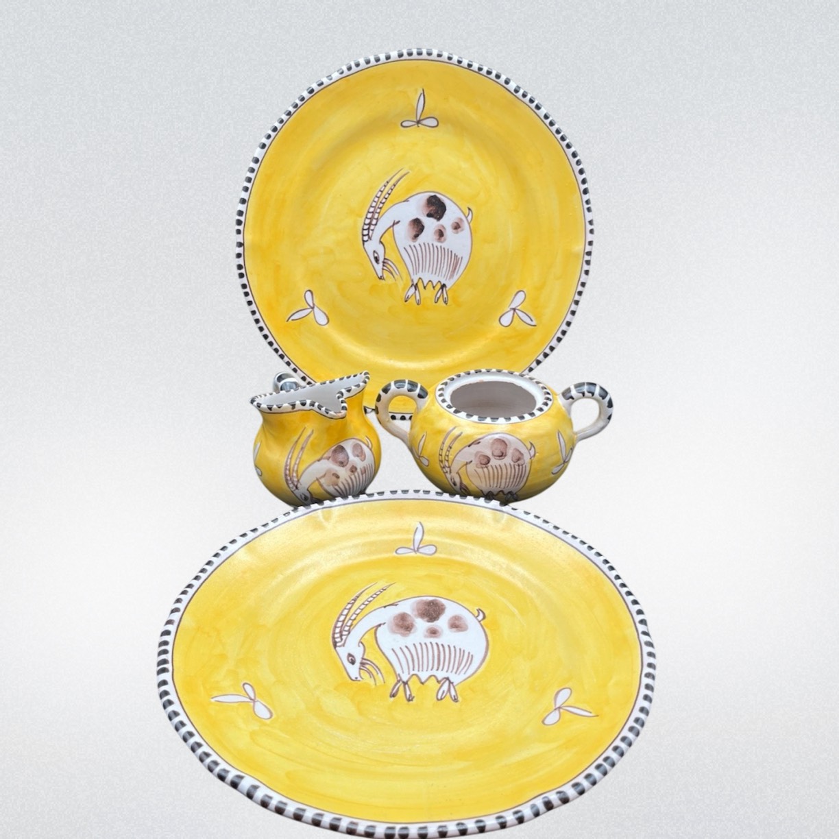 C.A.S. Vietri Pottery Goat Theme 2 Dinner Plates, 1 Creamer, 1 Sugar ...