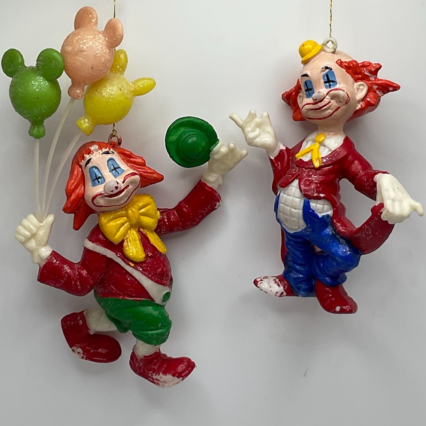 Vintage 1960s Celluloid/hard Plastic Clown Ornaments