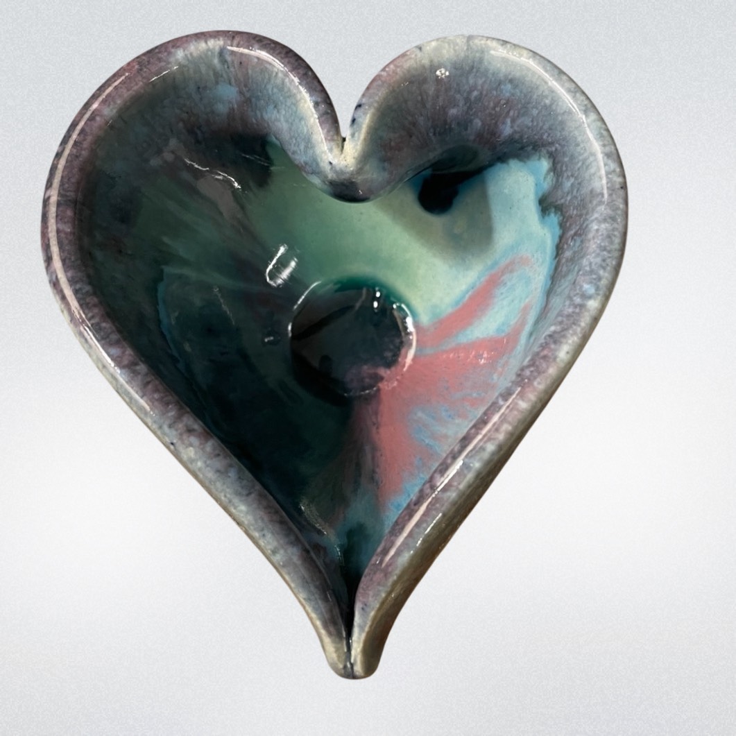 Heart Shaped Stoneware Bowl /Trinket Dish /Signed Lisa Howe
