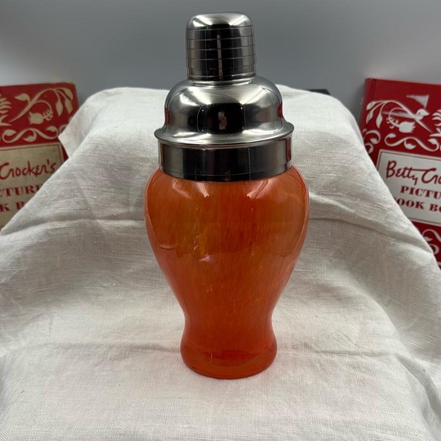 MCM Blown Glass Cocktail Shaker - Orange Variegated Blown Glass