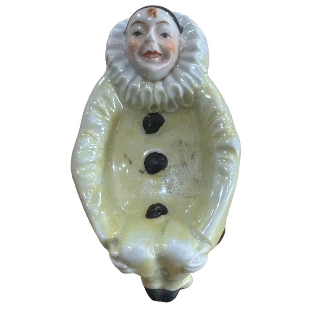 Vintage Lusterware PIERROT CLOWN Pin Trinket DISH Vanity Yellow JAPAN