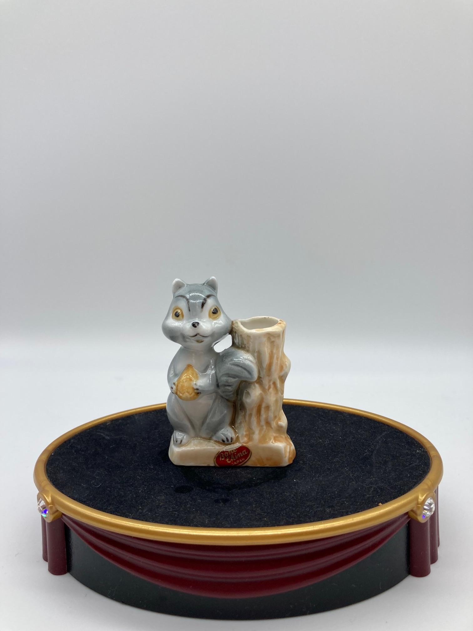 Vintage Bone China Grey Squirrel Holding a Nut Next to a Stump ...