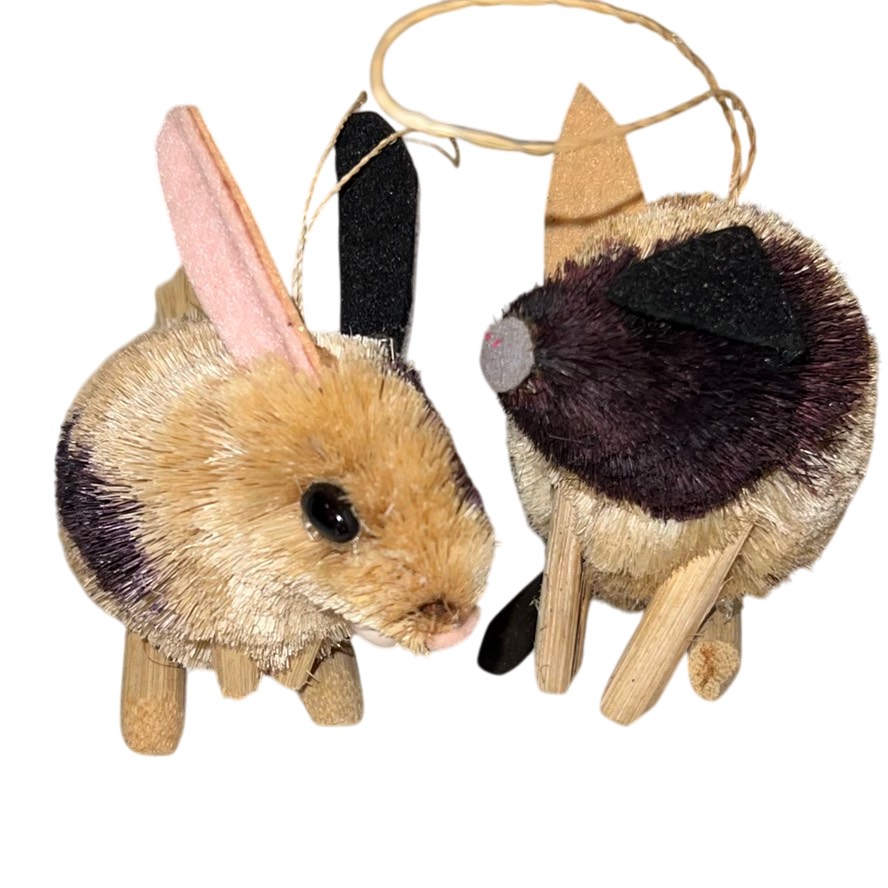 Sisal Pig And Rabbit Ornaments 3”