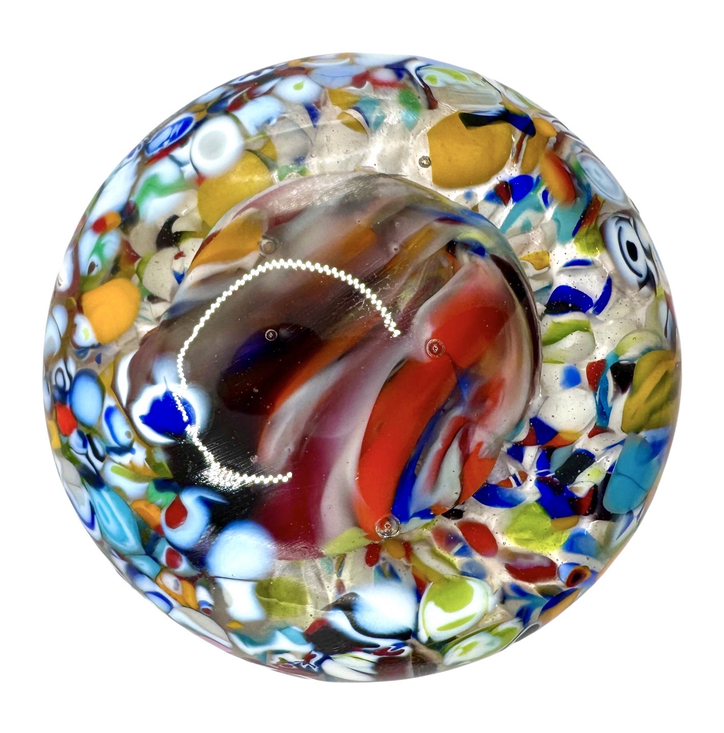 Art Glass Paperweight Flat End of Day Millefiori Cane Round 2.5”