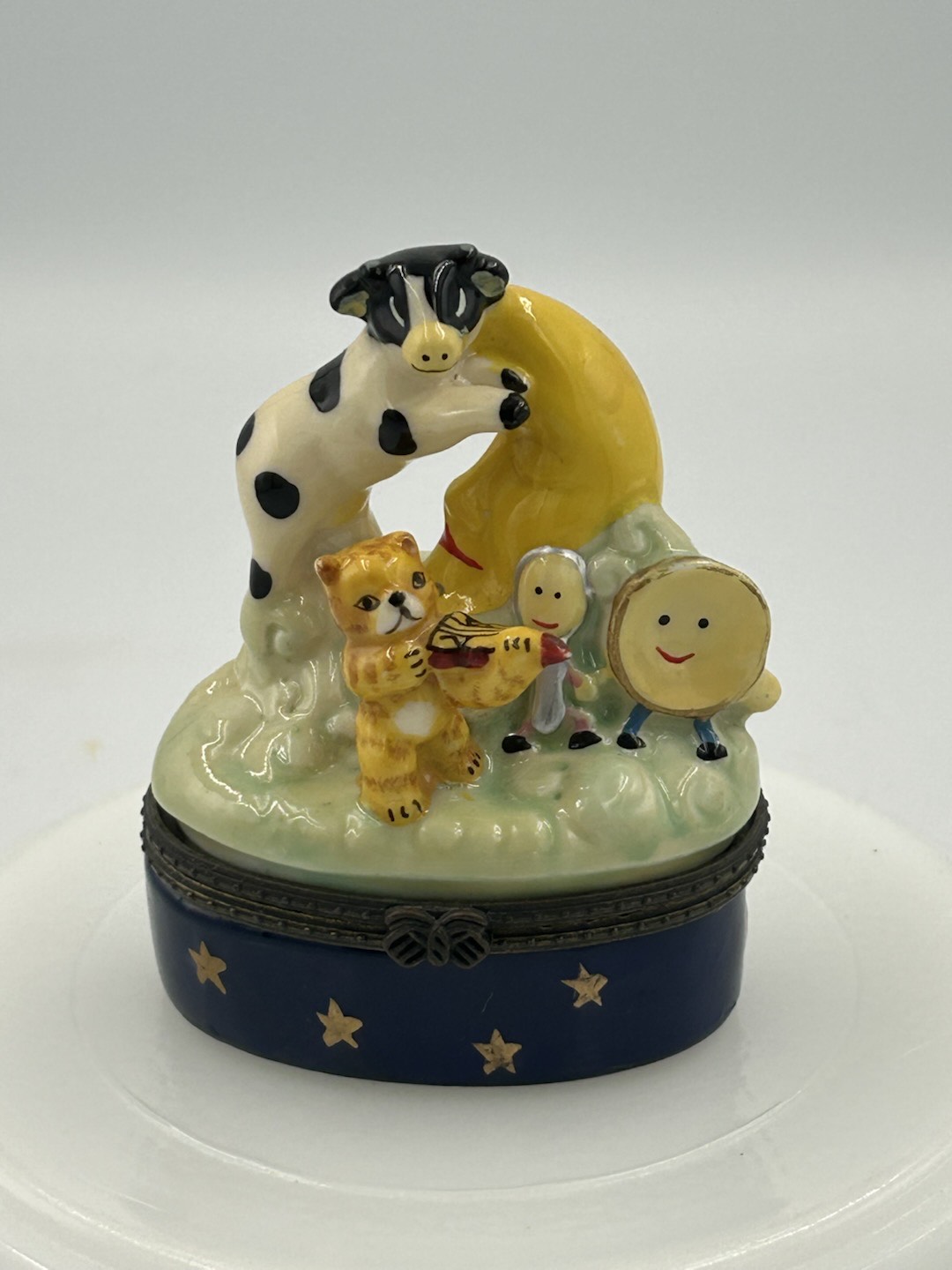 Hey Diddle, Diddle Cow Jumped Over The Moon Porcelain Hinged Trinket Box