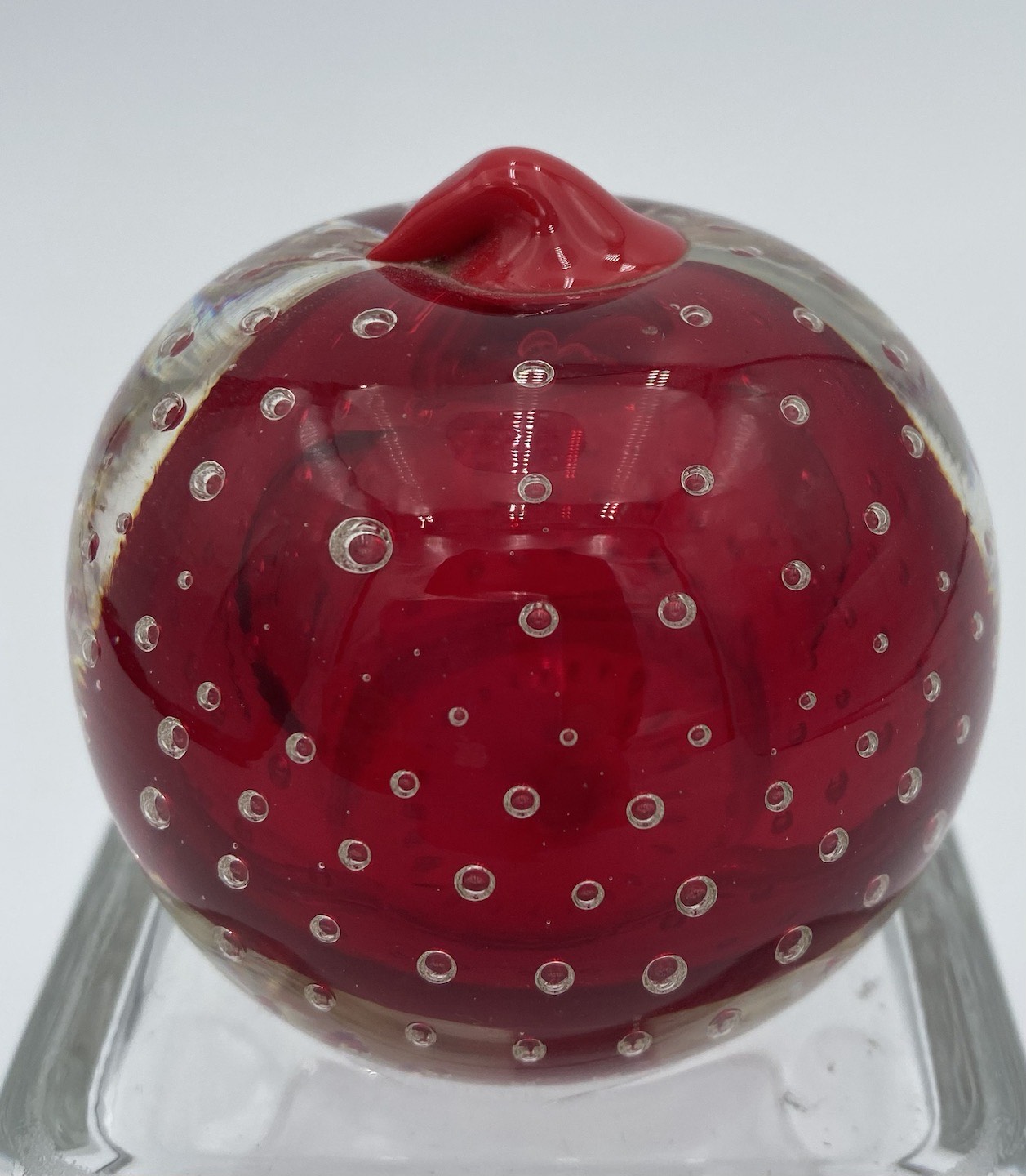 Vtg. Art Glass Paperweight, Red Apple w/controlled Bubbles, Red Stem ...