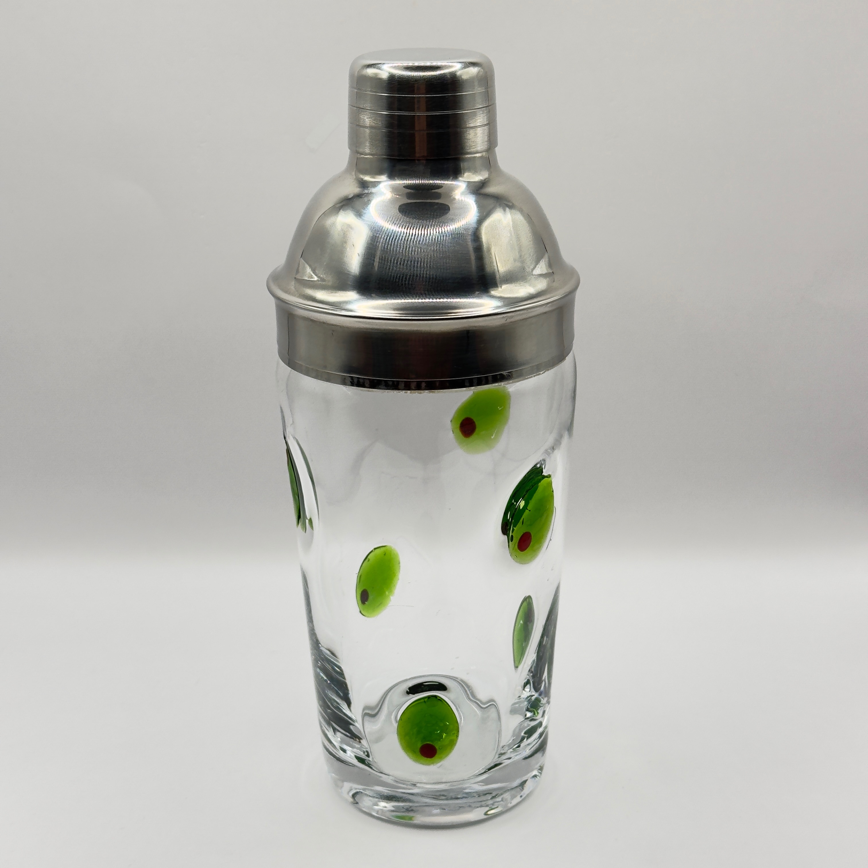Retro Hand Blown Glass Cocktail Shaker with Olive Design, Mid-Century ...