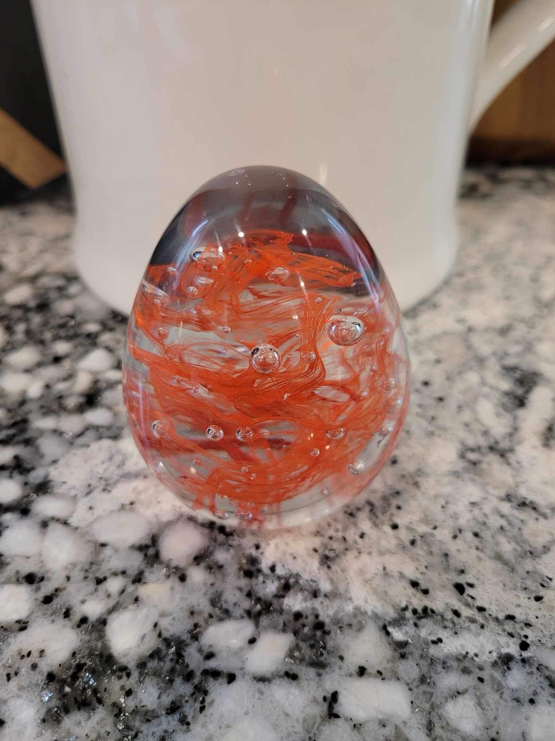 Art glass Paperweight Egg Shape With Red Swirls