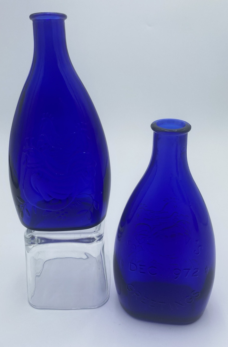 Pair - Vintage FNB Cobalt Blue Bottles, 1972 Season's Greetings w/3 ...