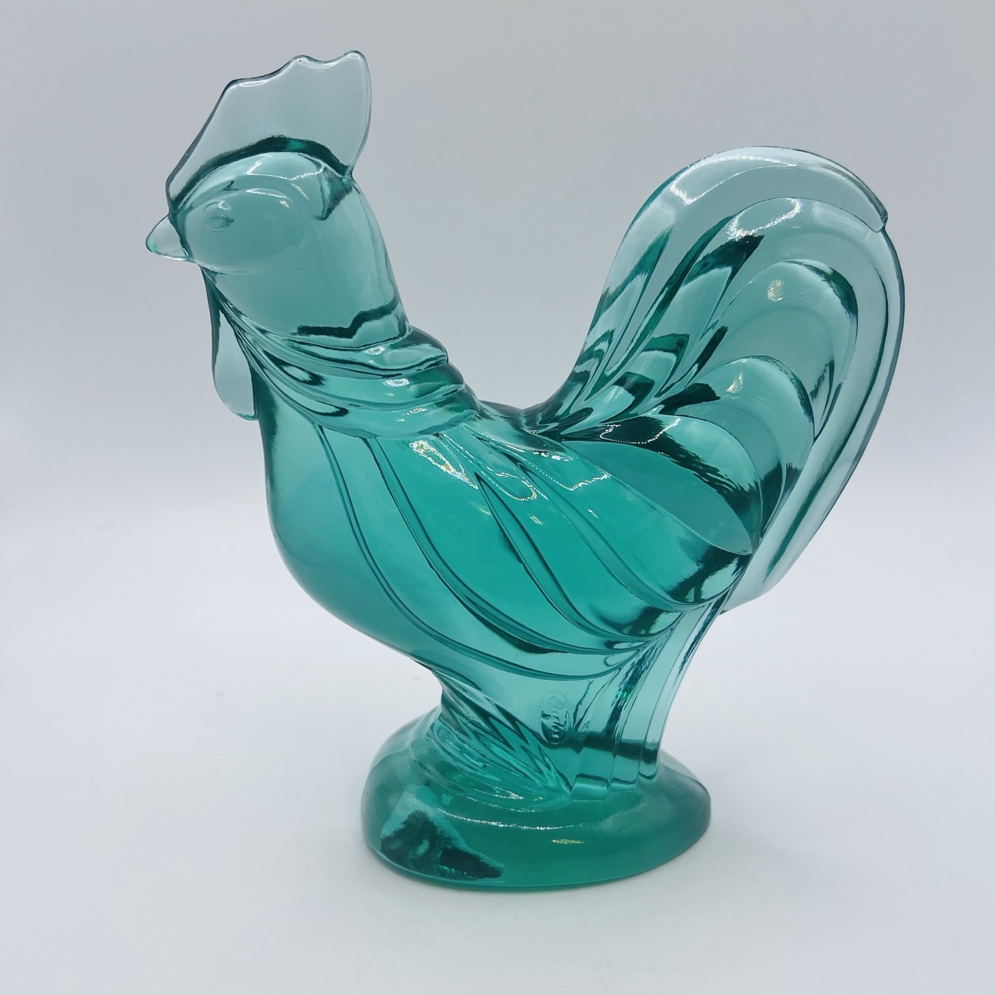 Fenton Green Rooster Figural Paperweight 5” Tall GLOWS