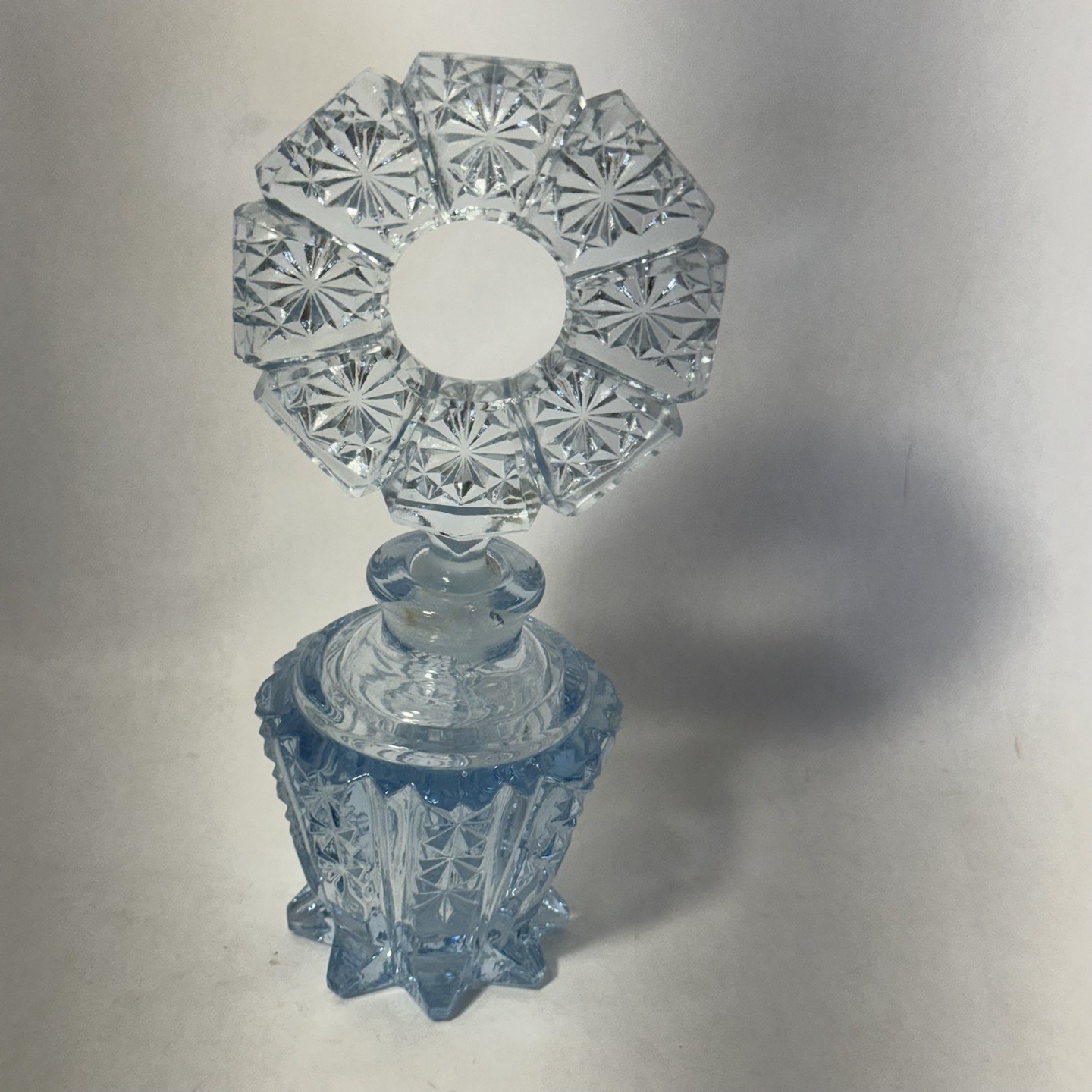 Perfume Art Deco Baby Blue Bottle Donut Hole Style Stopper Intricate ...