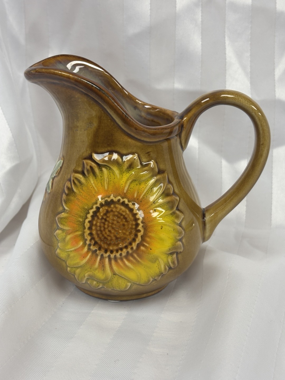 Sunflower Pottery Milk Pitcher 1970’s Look! Great Country Decor