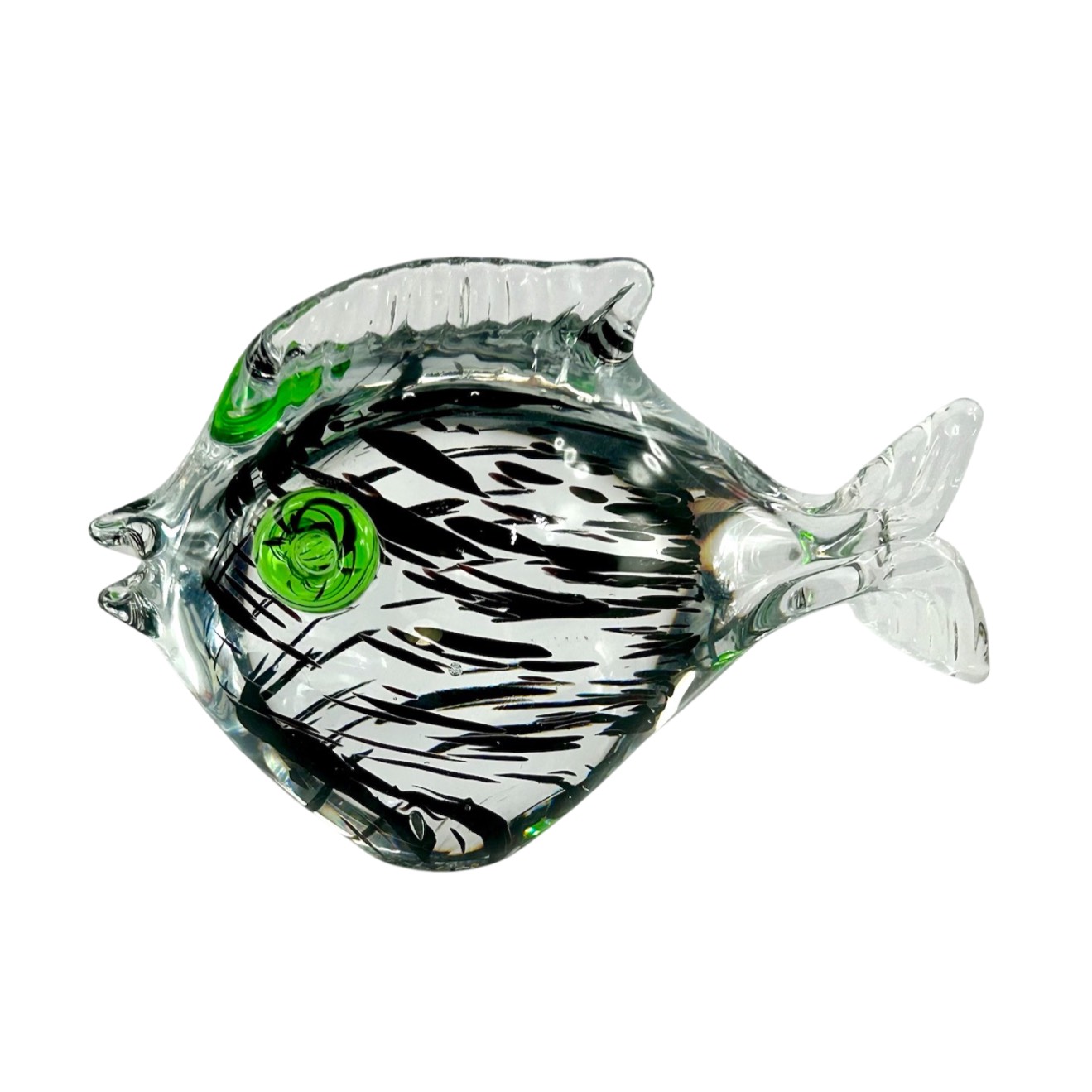 Vintage Swedish Glass Funny Fish Paperweight Figurine With Green Eyes