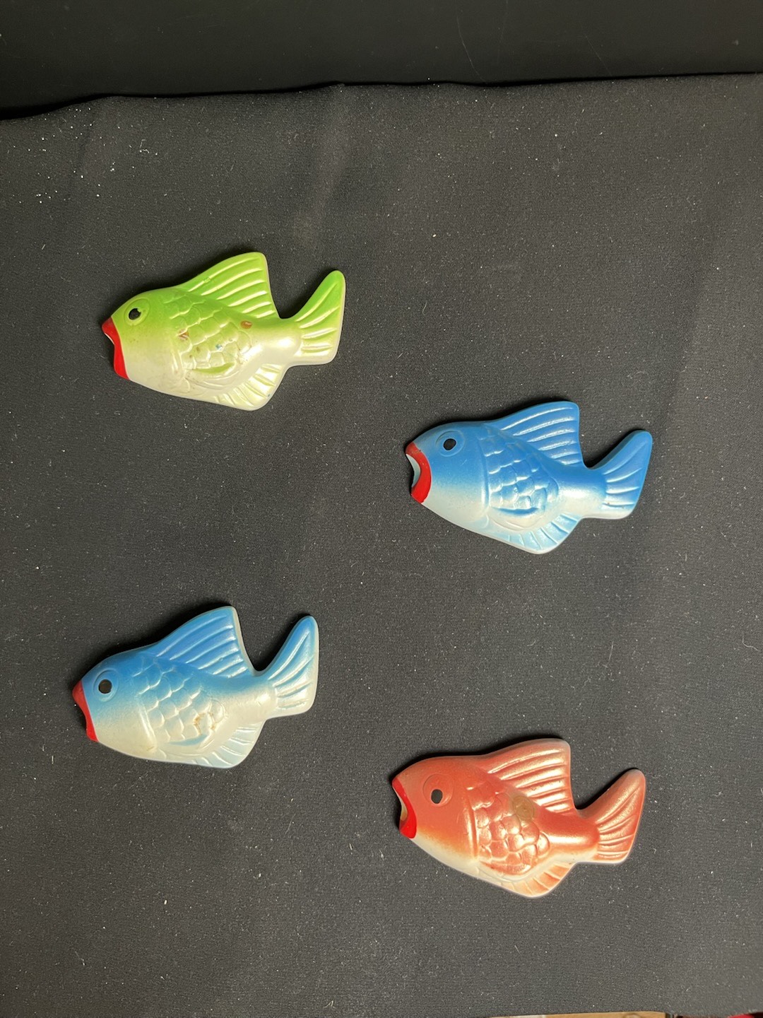 Green Fish, Blue Fish, Pink Fish-Set of 4 Mini Chalkware Fish Wall ...