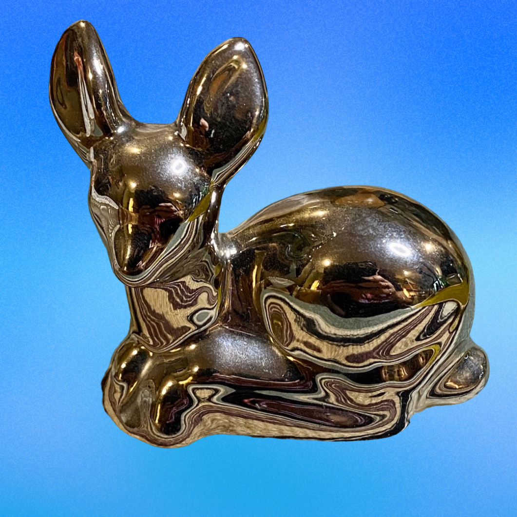 Vintage MCM Ceramic Modernist Chrome Finish Deer Figurine