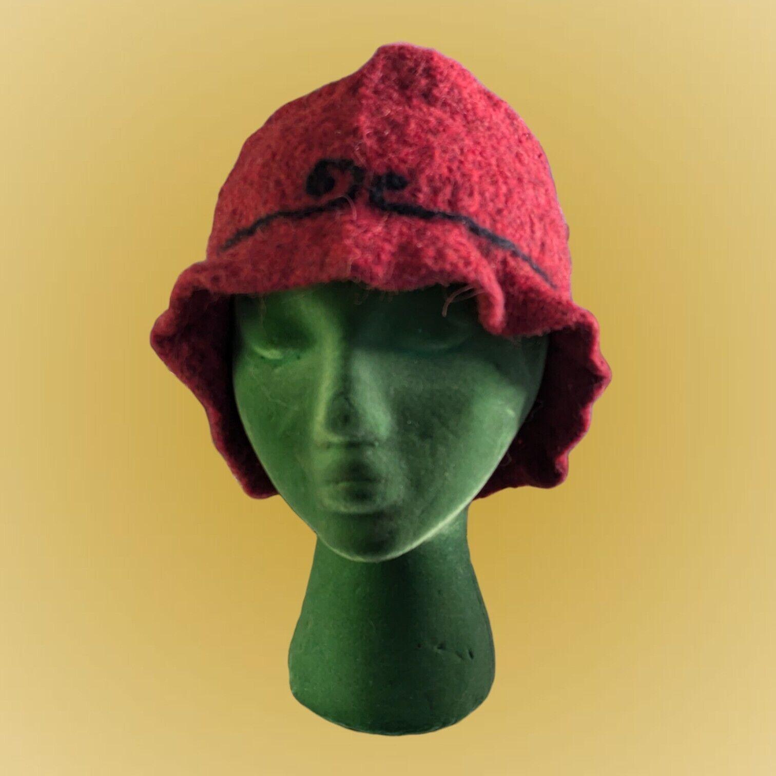 Womens Wool Felt Hat Red Black Wide Brim Floppy Gilligan Reversible Warm
